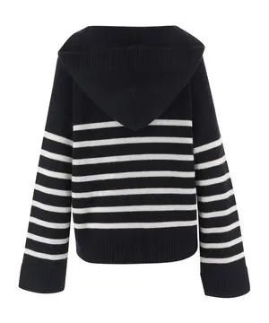 ALLUDE Striped Hooded Sweater - Black