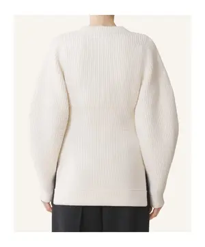 LANVIN Balloon Sleeve Cardigan With Metallic Ball Button Closure - White