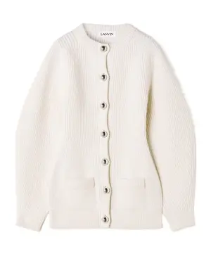 LANVIN Balloon Sleeve Cardigan With Metallic Ball Button Closure - White