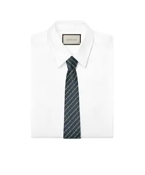 Gucci Horsebit Silk Jacquard Neck Tie - Dark Blue