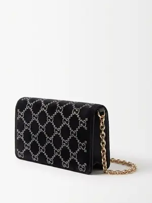 Gucci Gg Crystals Wallet On Chain - Black