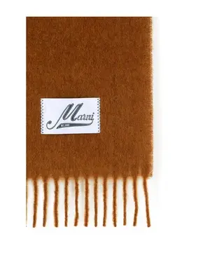 Marni Logo Patch Fringed Scarf - Brown