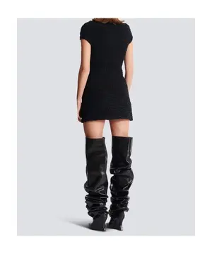 Balmain Short Sleeve Zip Collar Textured Top - Black