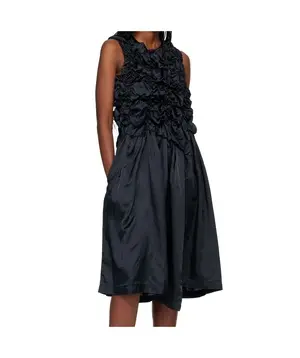 Comme Des Garçons Sleeveless Dress With Pleated Details And Asymmetrical Hem - Black