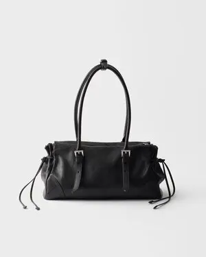 Prada Bonnie Medium Antiqued Leather Tote Bag - Black
