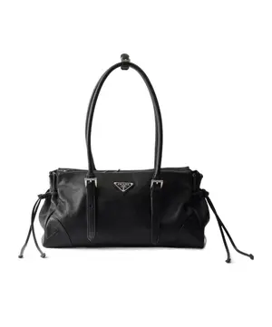 Prada Karin Medium Antiqued Leather Tote Bag - Black