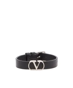Valentino Garavani V-logo Leather Bracelet - Black