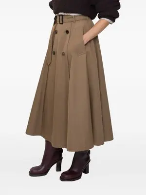 Burberry Gabardine Midi Skirt - Clay Brown