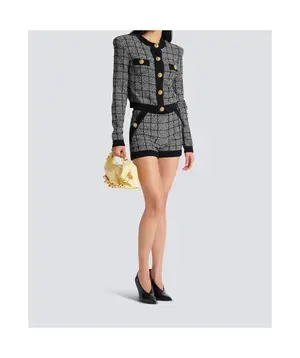 Balmain Checked Tweed Shorts With Lion Head Buttons