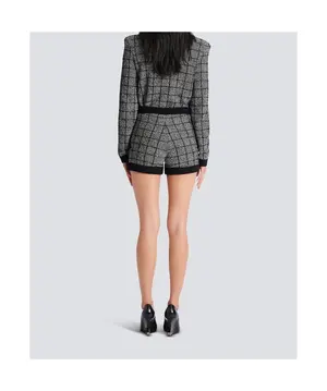 Balmain Checked Tweed Shorts With Lion Head Buttons
