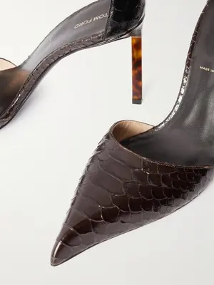 TOM FORD Snakeskin Leather High Heel Ankle Strap Pumps