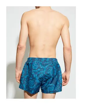 Versace Floral Motif Drawstring Swim Shorts - Blue