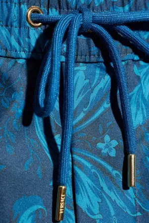 Versace Floral Motif Drawstring Swim Shorts - Blue