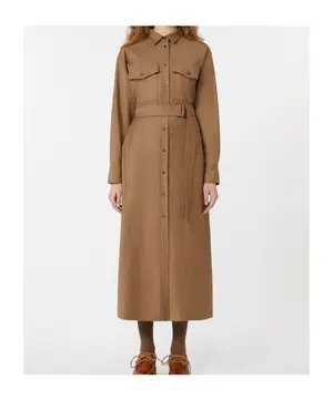 Max Mara Wool Flannel Belted Shirt Dress