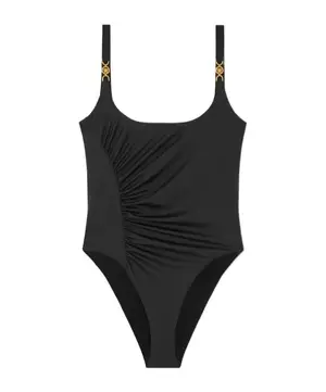 Versace Draped One-piece Swimsuit With Medusa '95 Hardware - Black