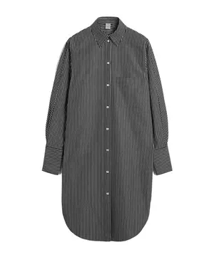 TOTEME Striped Long-sleeve Shirt Dress - Black