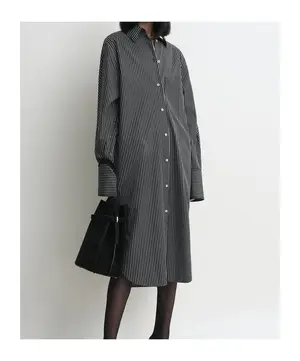 TOTEME Striped Long-sleeve Shirt Dress - Black