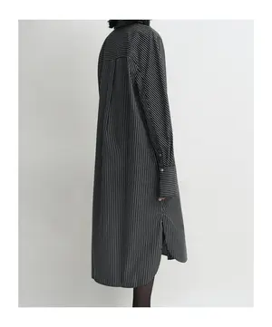 TOTEME Striped Long-sleeve Shirt Dress - Black