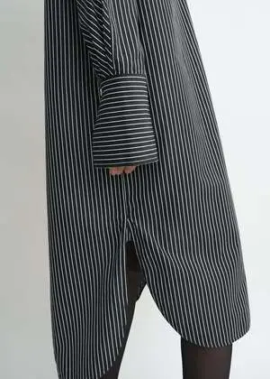 TOTEME Striped Long-sleeve Shirt Dress - Black
