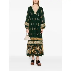 Farm Rio Ayla Printed Maxi Dress With V-neck And Pleated Details