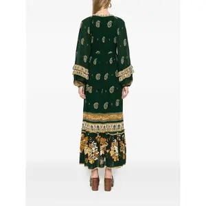 Farm Rio Ayla Printed Maxi Dress With V-neck And Pleated Details