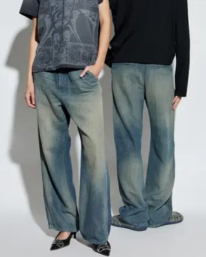 DIESEL® D-phant-chino Herringbone Faded Wide Leg Jeans