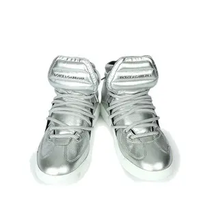Dolce & Gabbana Silver Logo Lacing High Top Sneakers