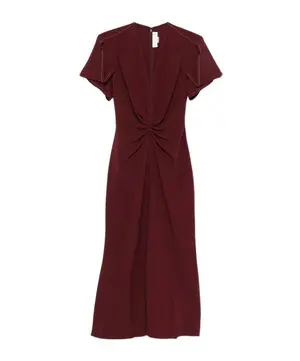 Victoria Beckham V-neck Twist Detailed Midi Dress - Red