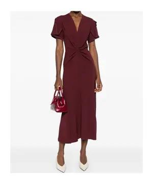 Victoria Beckham V-neck Twist Detailed Midi Dress - Red
