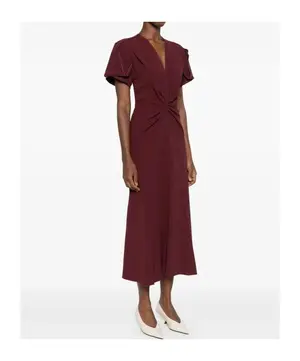 Victoria Beckham V-neck Twist Detailed Midi Dress - Red