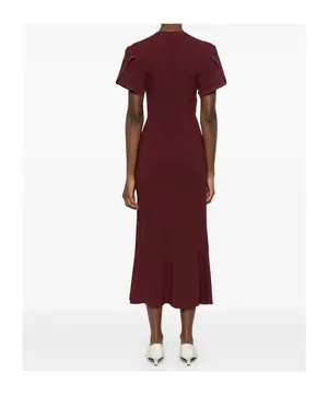 Victoria Beckham V-neck Twist Detailed Midi Dress - Red