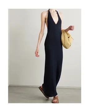 NILI LOTAN Ivenka Ribbed Backless Halter Neck Dress