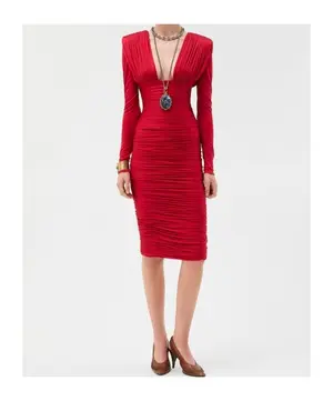 Versace Long Sleeve Draped Midi Dress