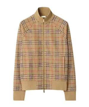 Burberry Check Zip-up Bomber Jacket - Sand-colored