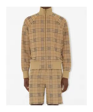Burberry Check Zip-up Bomber Jacket - Sand-colored