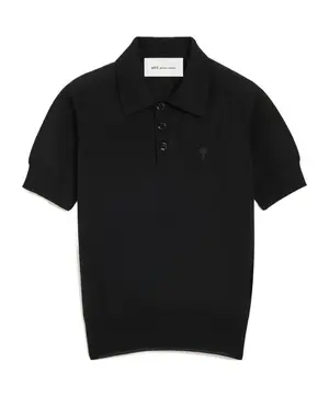 AMI Paris Logo Embroidered Knitted Polo Top