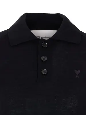 AMI Paris Logo Embroidered Knitted Polo Top