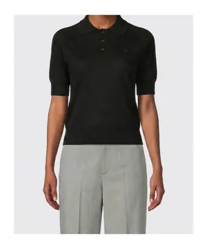 AMI Paris Logo Embroidered Knitted Polo Top