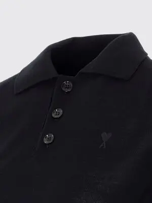 AMI Paris Logo Embroidered Knitted Polo Top