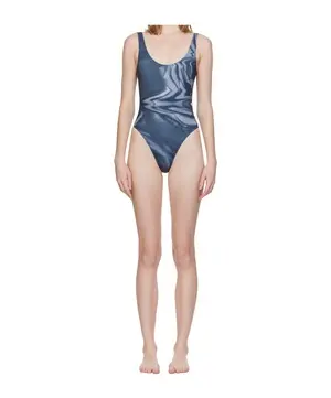 JEAN PAUL GAULTIER Backless One-piece Swimsuit - White/gray/blue