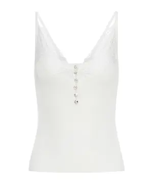 SELF-PORTRAIT Lace-trimmed Ribbed-knit Top