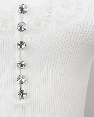 SELF-PORTRAIT Lace-trimmed Ribbed-knit Top