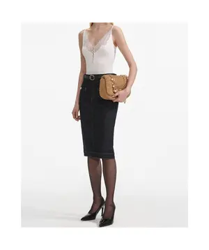 SELF-PORTRAIT Lace-trimmed Ribbed-knit Top