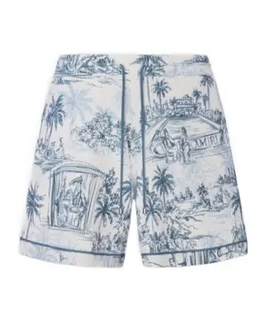 Amiri Chateau Palm Printed Drawstring Shorts - Gray