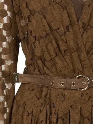 Max Mara Pleated Lace Midi Dress - Chocolate