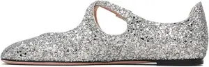 Bally Beliska Glitter Ballet Flats With Crisscross Straps - Silver