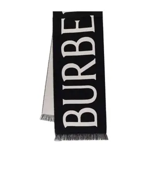 Burberry Logo Jacquard Frayed-edge Scarf - Black