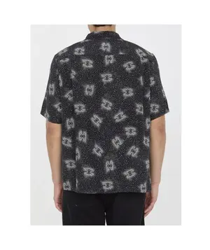 Celine Hawaiian Shirt In Printed Crepe De Chine - Black