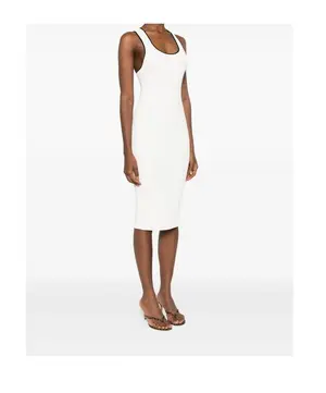 Gucci Sleeveless Ribbed Logo Intarsia Midi Dress
