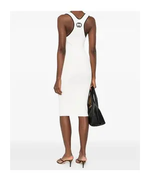 Gucci Sleeveless Ribbed Logo Intarsia Midi Dress